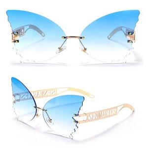 Accessories | Avant Garde Blue Rimless Butterfly Sunglasses | Poshmark